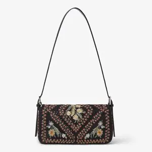 Fendi Baguette® 26424 Black Suede Bag With Embroidery